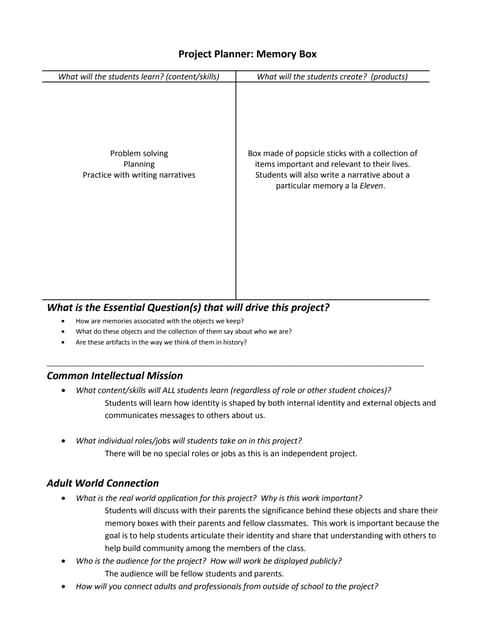 Memory Box Rubric | PDF