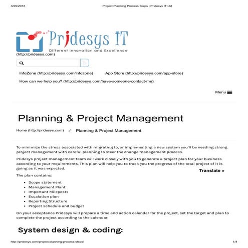 Project Planning Process Steps | Pridesys IT Ltd | PDF
