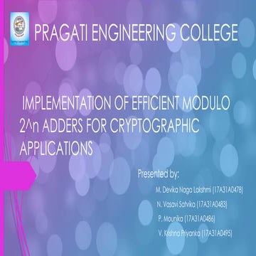 Implementation of efficient Modulo 2n adders cryptographic applications ...