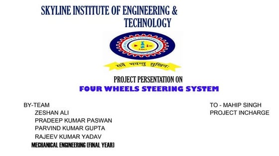 SYNOPSIS fOR FOUR WHEEL STEERING SYSTEM (MECHANICAL ENGG.) | PDF