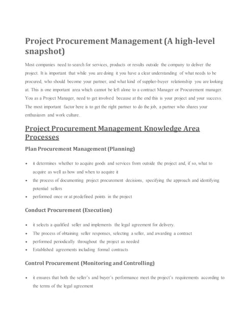 Creating a Procurement Management Plan | PDF