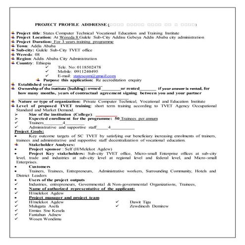 Project profile addresse edited | DOCX | Professional School ...