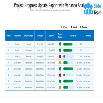 Project Progress Update Report With Variance Analysis | PPT