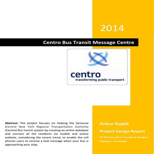 Database project design report of Centro bus transit system | PDF