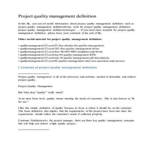 Project quality management definition | PDF