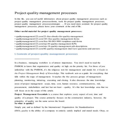 Project quality management processes | PDF