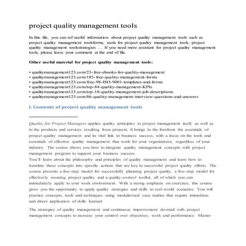 Project quality management tools | PDF