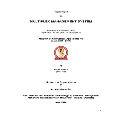 Project report on multiplex management system | DOCX