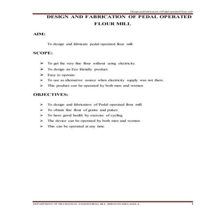 Design and Fabrication of Pedal operated Flour Mill | DOCX