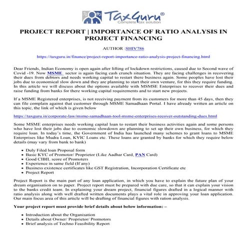 Project Report _ Importance of Ratio Analysis in Project Financing | PDF