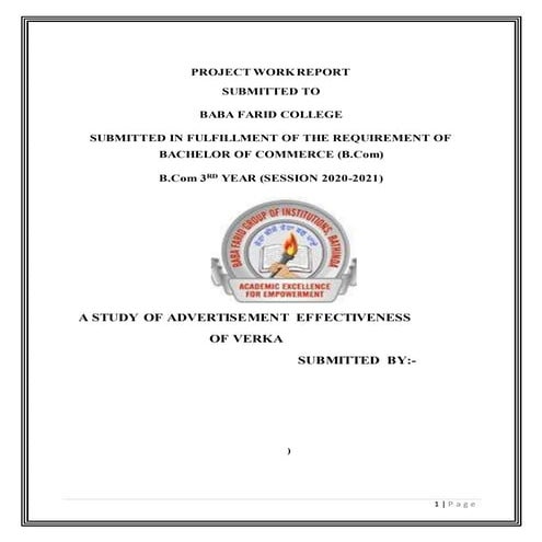 PROJECT REPORT ON ADVERTISEMENT EFFECTIVENESS OF VERKA.docx