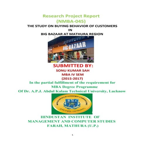 ProJecT RePorT On BuYinG behAvioR of CusTomerS In BiG BazAaR | PDF