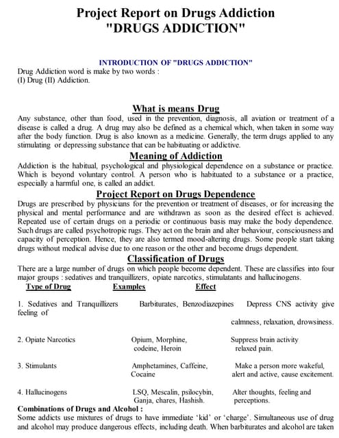 Chemistry Investigatory Project Class 12 - Drugs | DOCX | Illegal Drugs ...