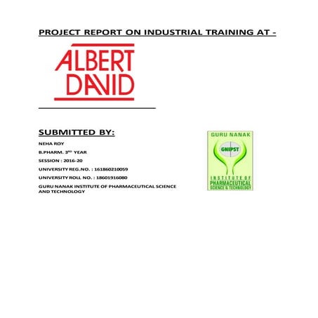 Project report on industrial training at albert david ltd. | DOCX