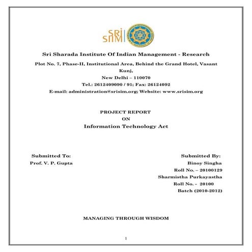 Project report on information technology act | DOC