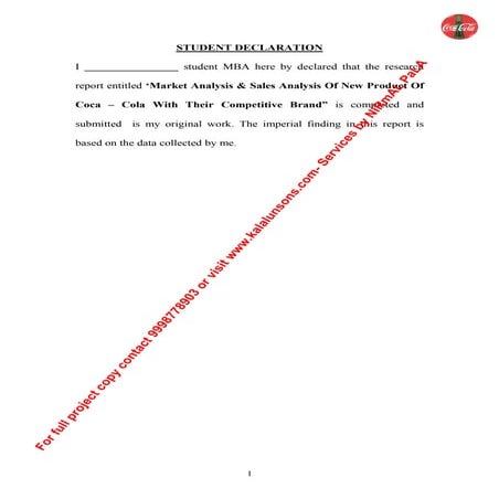 Project report on marketing analysis of coca cola by nirmal pala | PDF