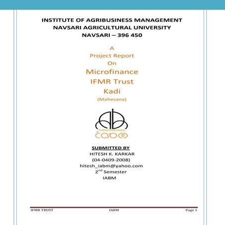 Project Report on Microfinance (IFMR Trust Kadi) | PDF