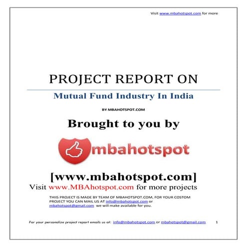 Project Report on Mutual Fund Industry | PDF
