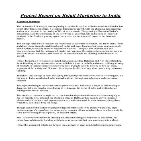 Project report on retail marketing in india | DOCX