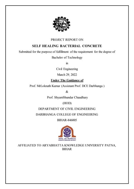 self healing concrete (based on a bio concrete) | PPT