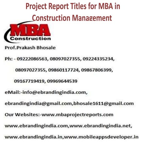Project report titles for mba in construction management | PPTX