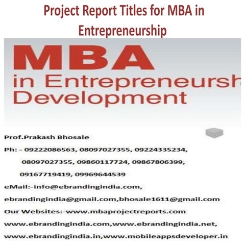 Project report titles for mba in entrepreneurship | PPT