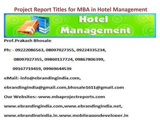 Project report titles for mba in hospitality and tourism | PPTX