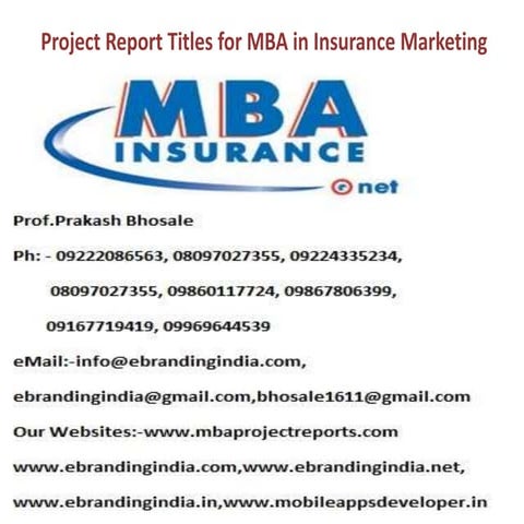 Project report titles for mba in insurance marketing | PPTX