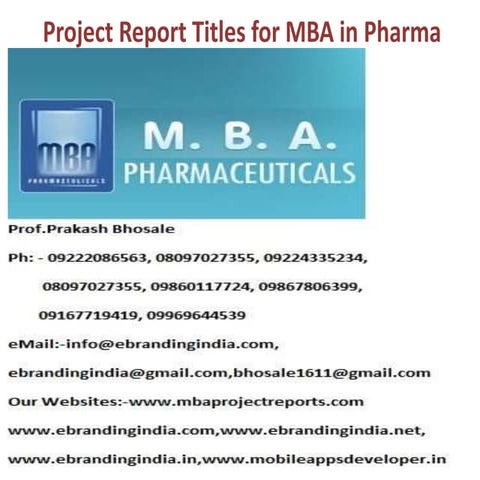 Project report titles for mba in pharma | PPTX
