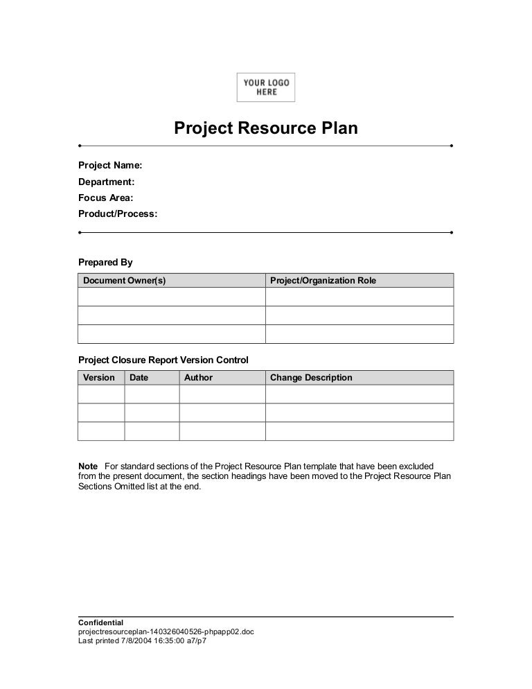 Project resource plan for manager