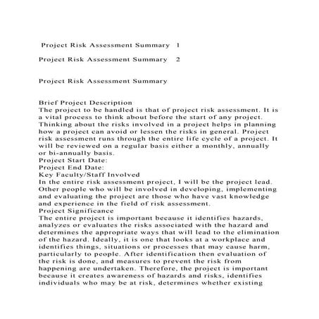 Project Risk Assessment Summary 1Project Risk Assessment Su.docx