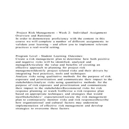 Project Risk Management - Week 2 Individual Assignmen | DOCX
