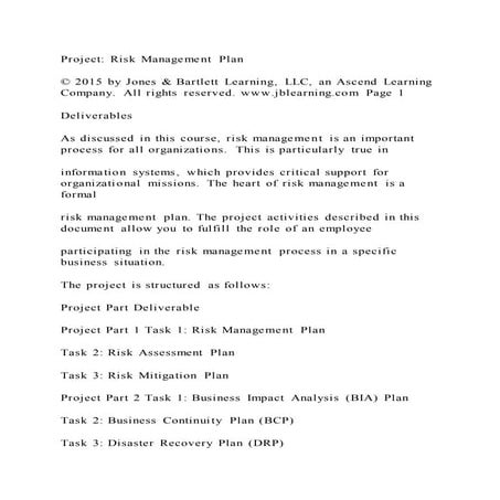 Project Risk Management Plan© 2015 by Jones & Bartlett Learning | DOCX
