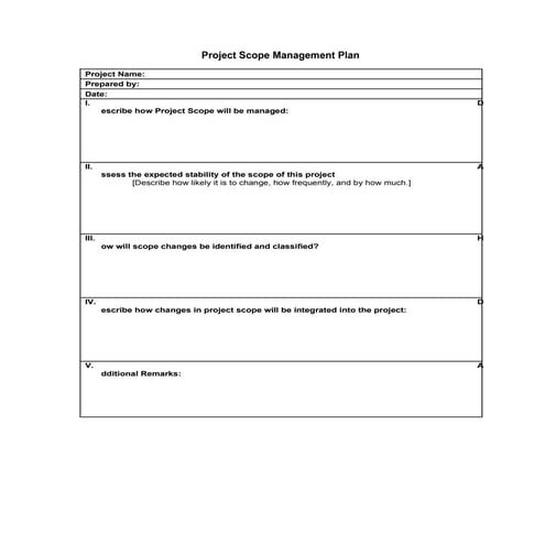Project Scope Management Plan Template | PDF