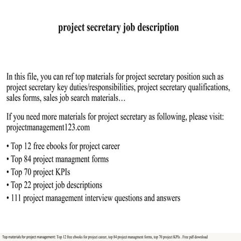 Project secretary | PPTX | Resume Writing and Advice | Job Search