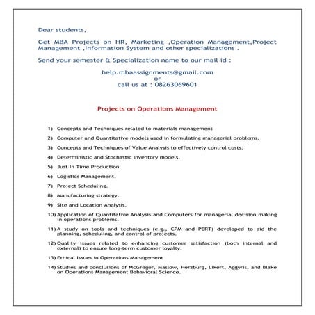 Projects on operations management | DOCX