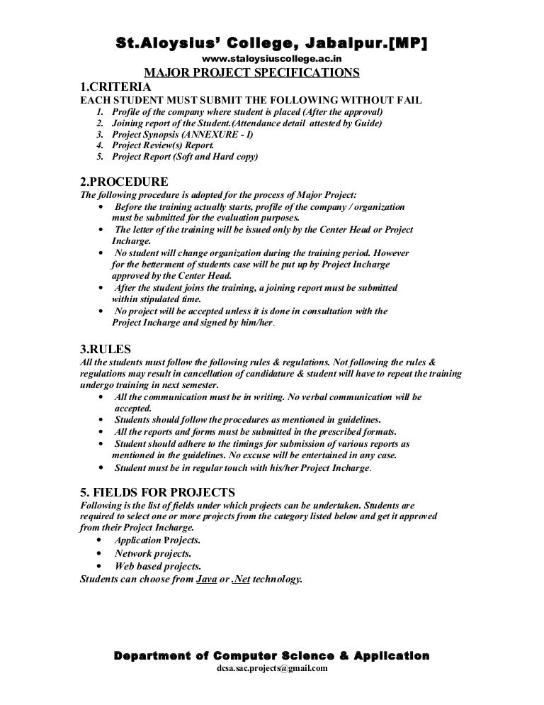 Project Specification And Synopsis Format 