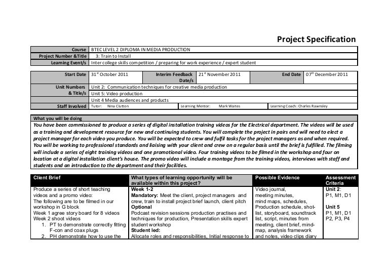 Project specification btec level 2 digital install
