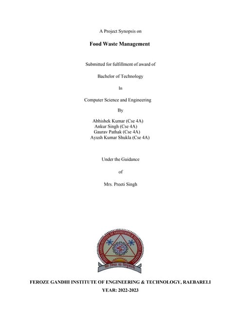Annapurna – Waste Food Management system | PDF | Non-Profit ...