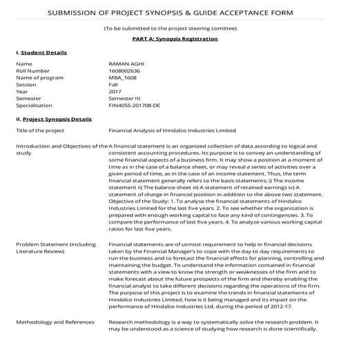 Project synopsis submission details | PDF