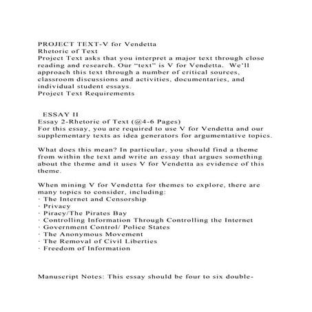 PROJECT TEXT-V for VendettaRhetoric of Text Project Text asks .docx