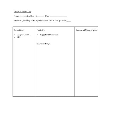 Product work log template 2011 12 | DOCX