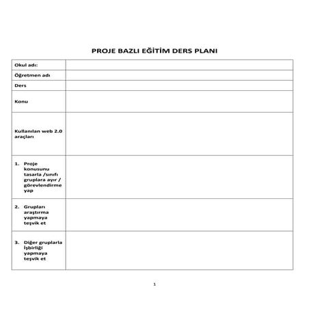 Proje tabanlı eğitim ders planı | DOC