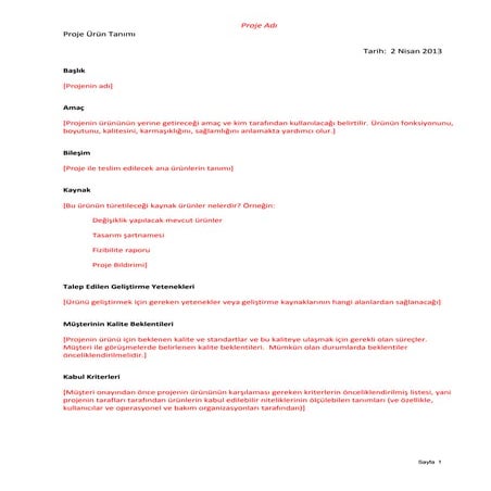 Proje urun tanimi | DOC