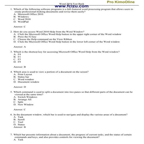 WordPad MCQ Questions and Answers Basic Objective | PDF