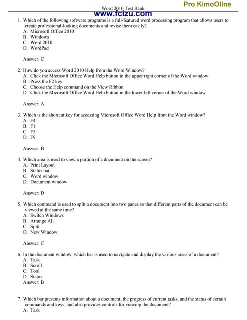 WordPad MCQ Questions and Answers Basic Objective | PDF