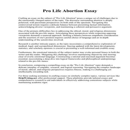 Pro Life Abortion Essay | PDF