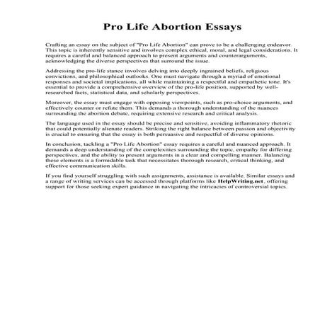 Pro Life Abortion Essays. Grinnell College | PDF