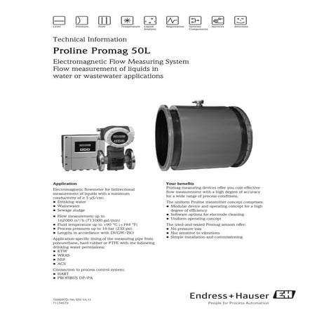Proline promag 50 l endress+hauser datasheet-electromagnetic flowmeter ...