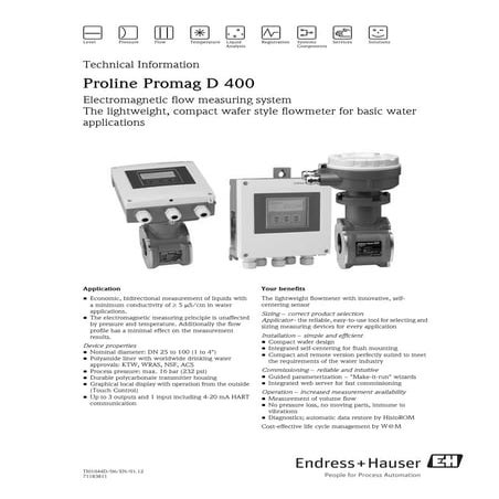 Proline promag d 400 endress+hauser datasheet-electromagnetic flowmeter ...